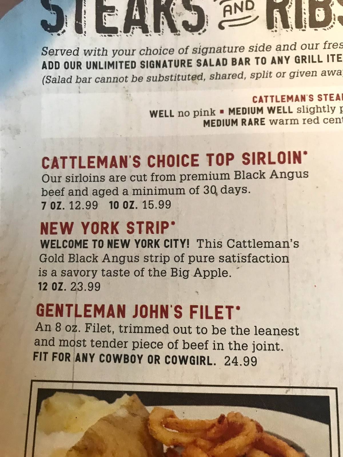 Menu at Cattleman's Roadhouse steakhouse, Shepherdsville, 139 ...