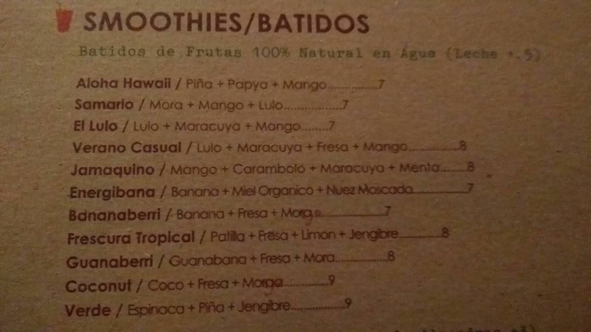 Carta de Lulo Café Bar, Santa Marta