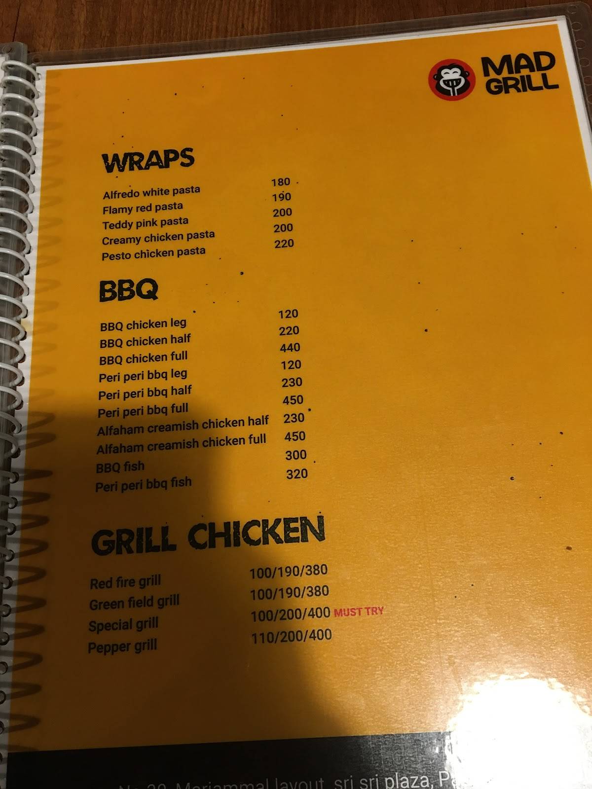 Menu at MAD GRILL ROOFTOP RESTAURANT, Pollachi