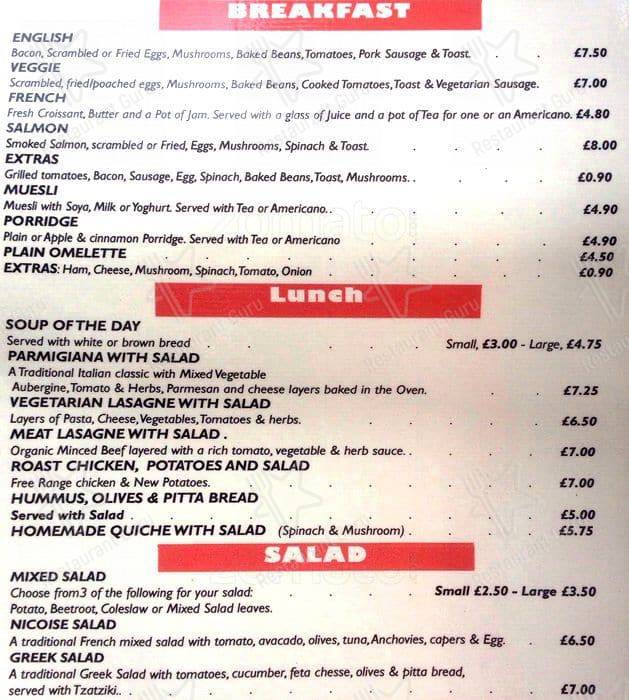 Carta de MAP Studio Cafe, Londres
