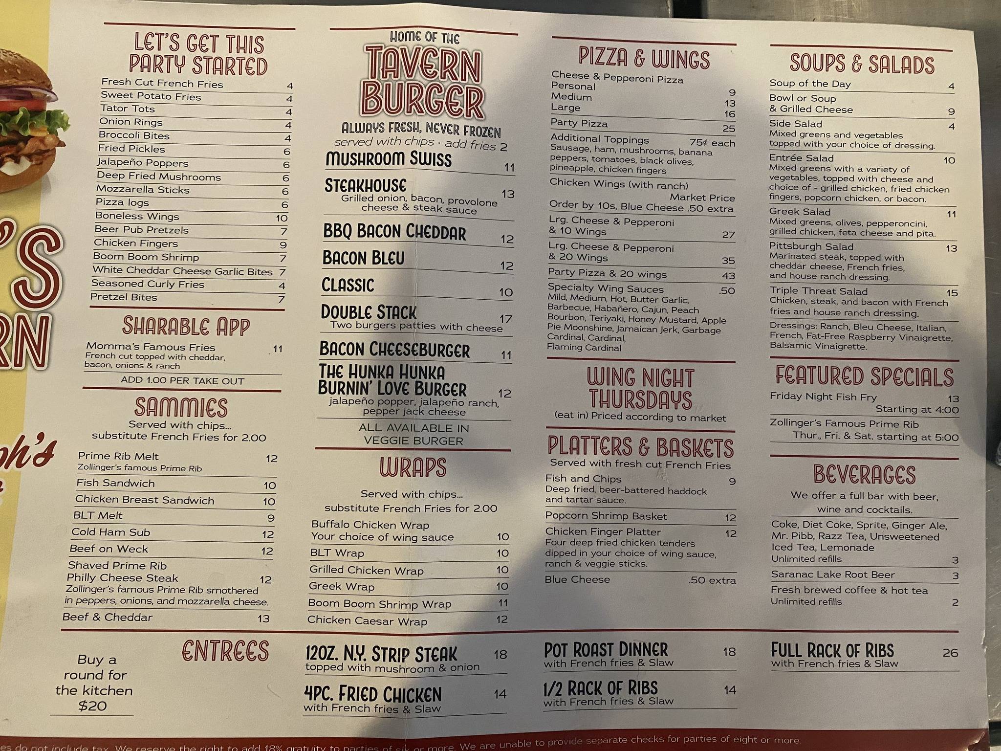 Menu at MJ's Tavern pub & bar, Randolph