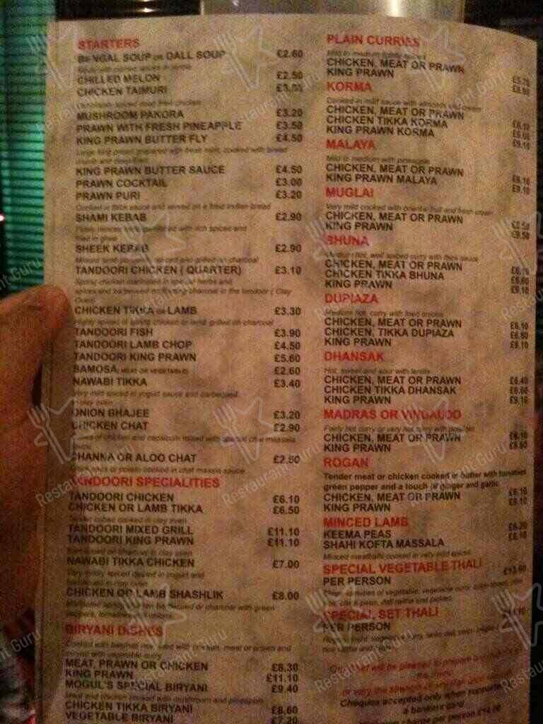 Menu at Mogul Dynasty restaurant, Ashtead, 1 Craddocks Parade