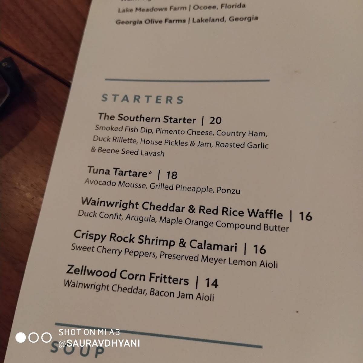 Menu at MOOR restaurant, Kissimmee