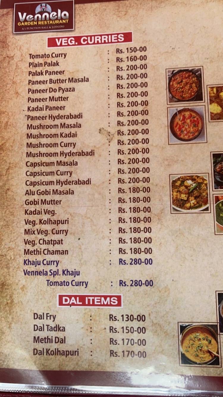 Menu at Vennela Garden Restaurant, Madanapalle