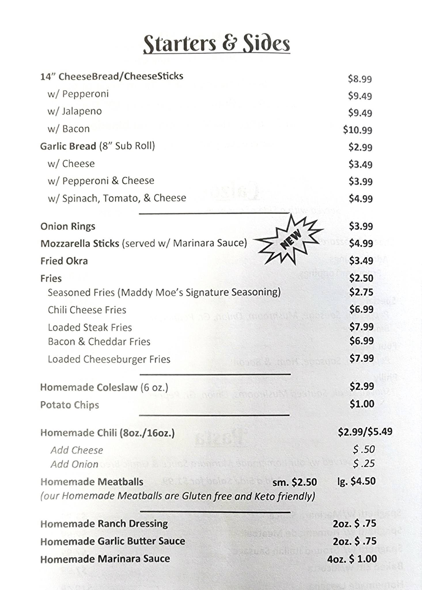 Menu at Maddy Moe’s Pizza pizzeria, Butler