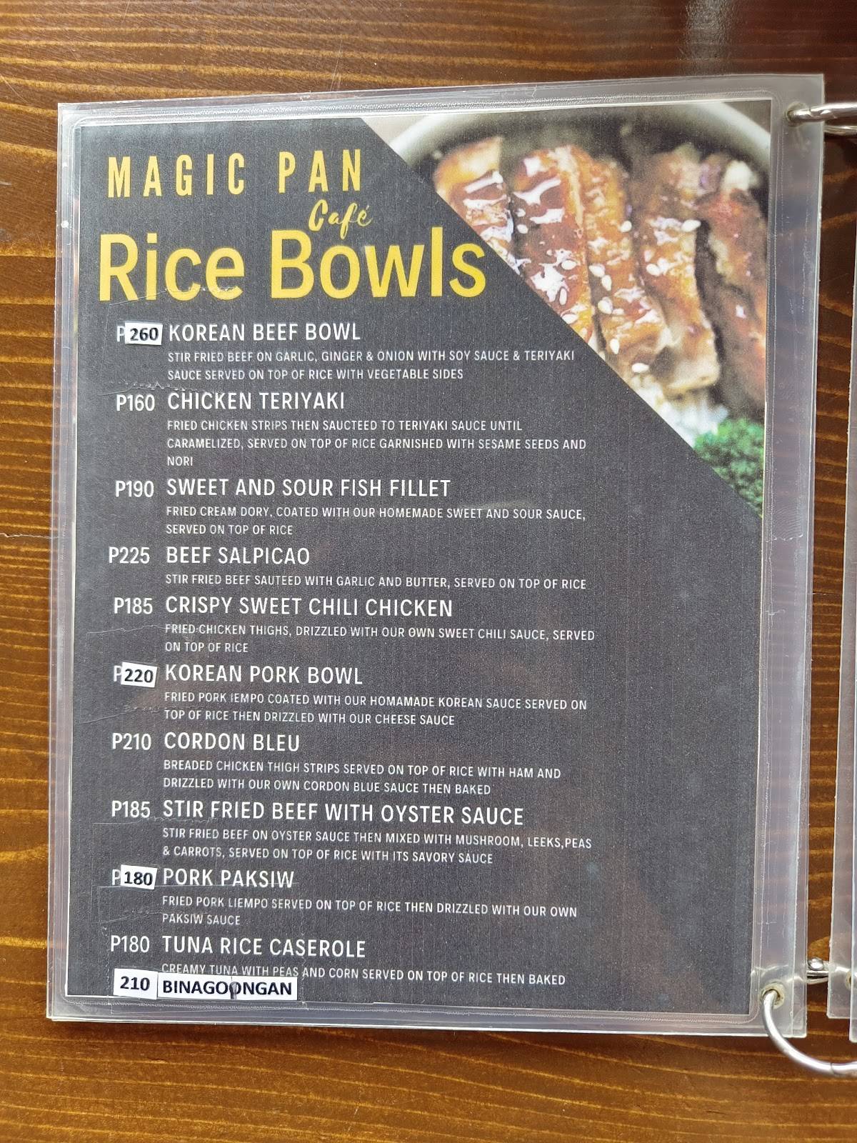 Menu at Magic Pan Cafe, Solano