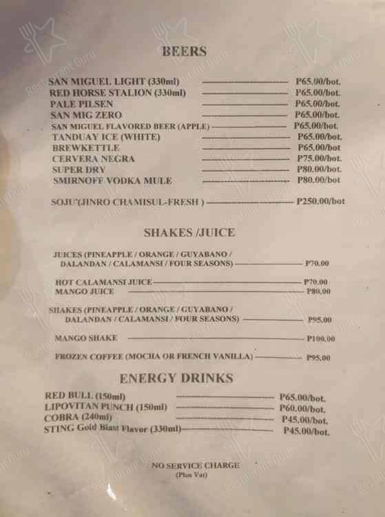 Menu at Music 11 Plaza restaurant, Makati