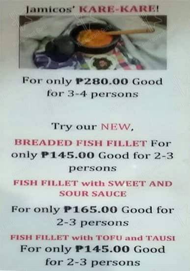 Menu at Jamicos Restaurant, Malabon