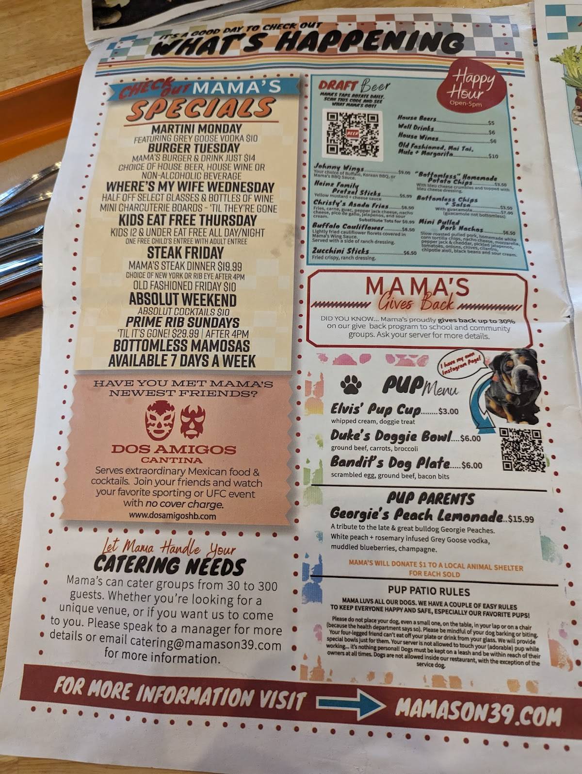 Menu at Mama's on 39 restaurant, Huntington Beach