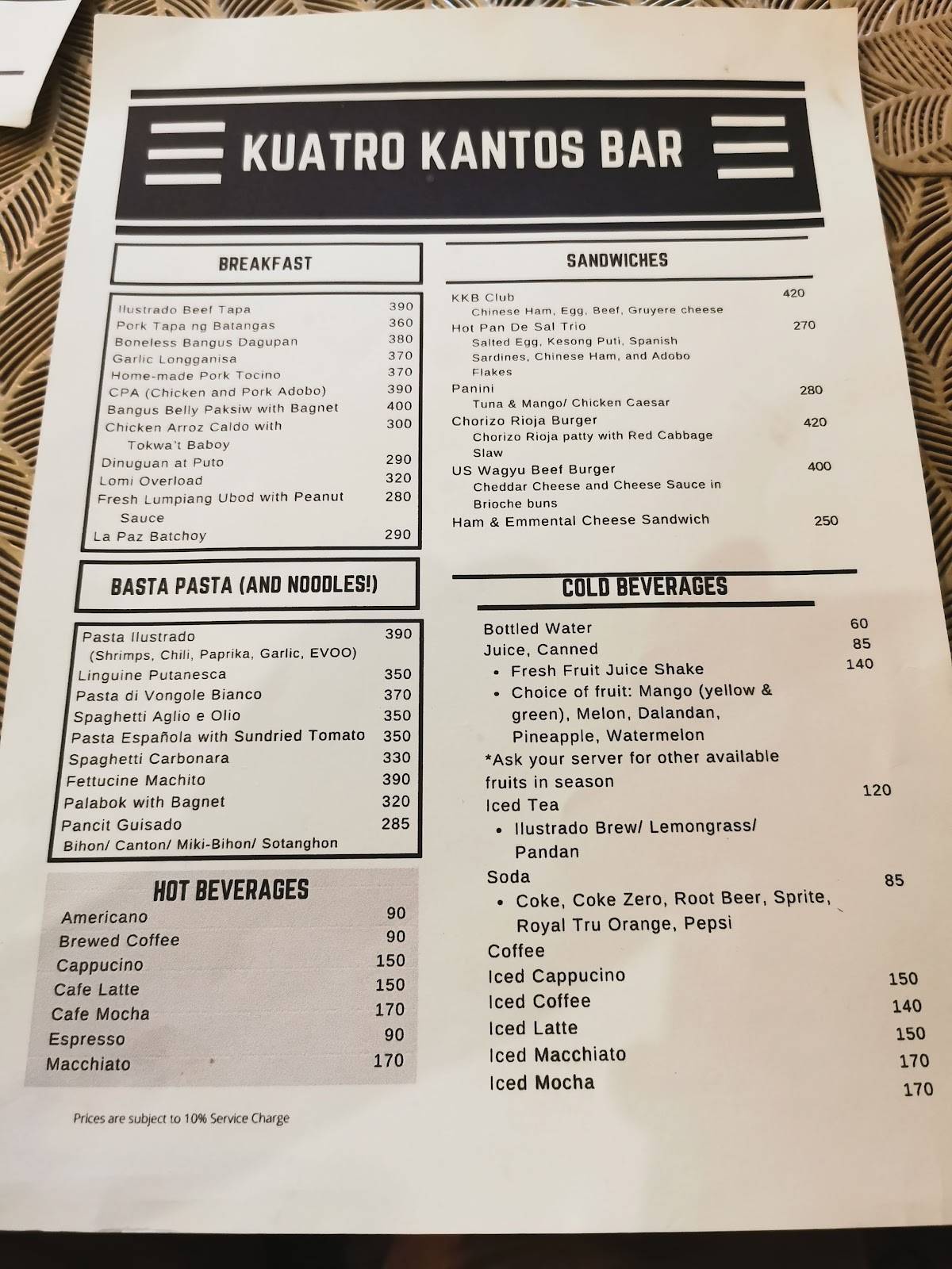 Menu at Ilustrado Restaurant, Manila, two-way