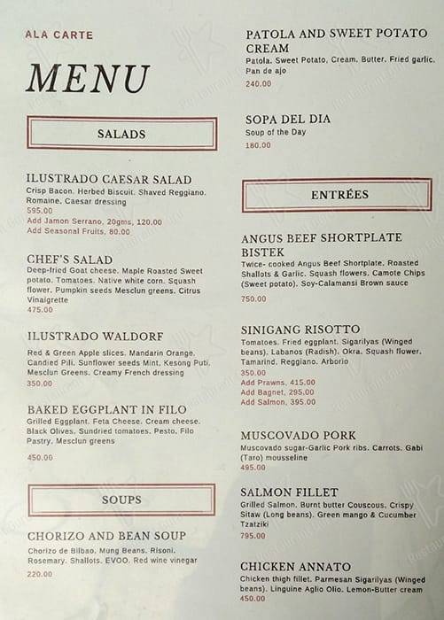 Menu at Ilustrado Restaurant, Manila, two-way