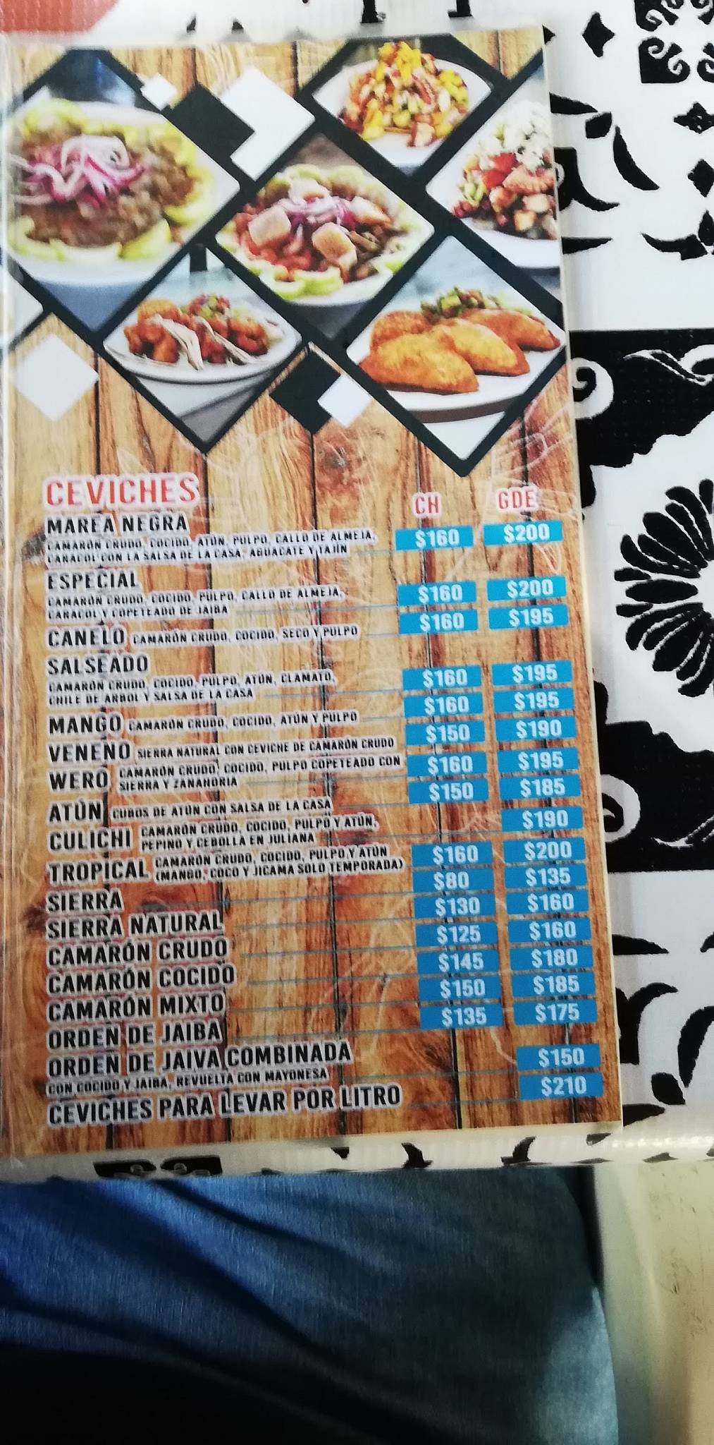 Carta del restaurante Mariscos Marea Negra, Mazatlán