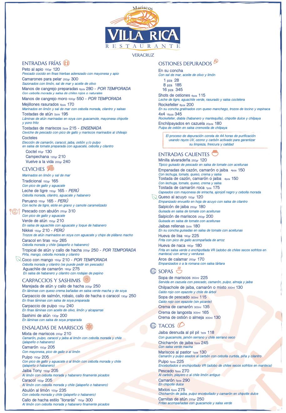 Carta del restaurante Mariscos Villa Rica Mocambo, Boca del Río, C ...