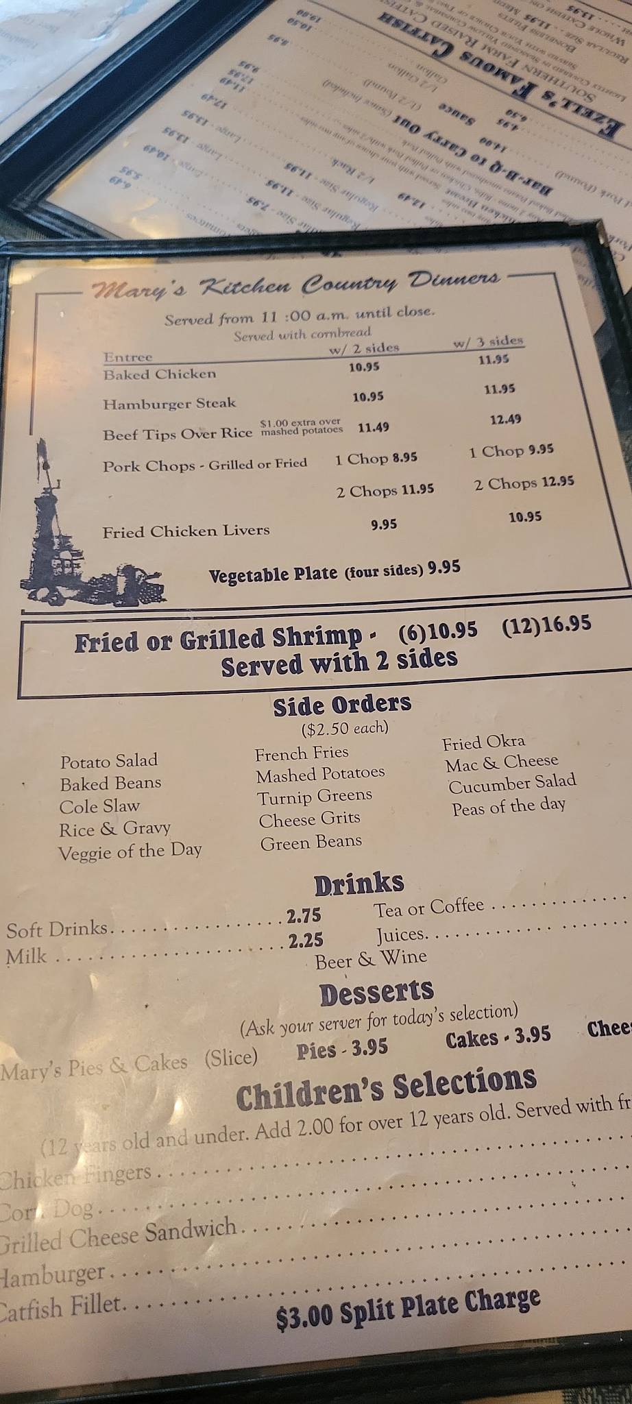 Menu at Mary's Kitchen restaurant, Fort Walton Beach, 99 Eglin Pkwy NE