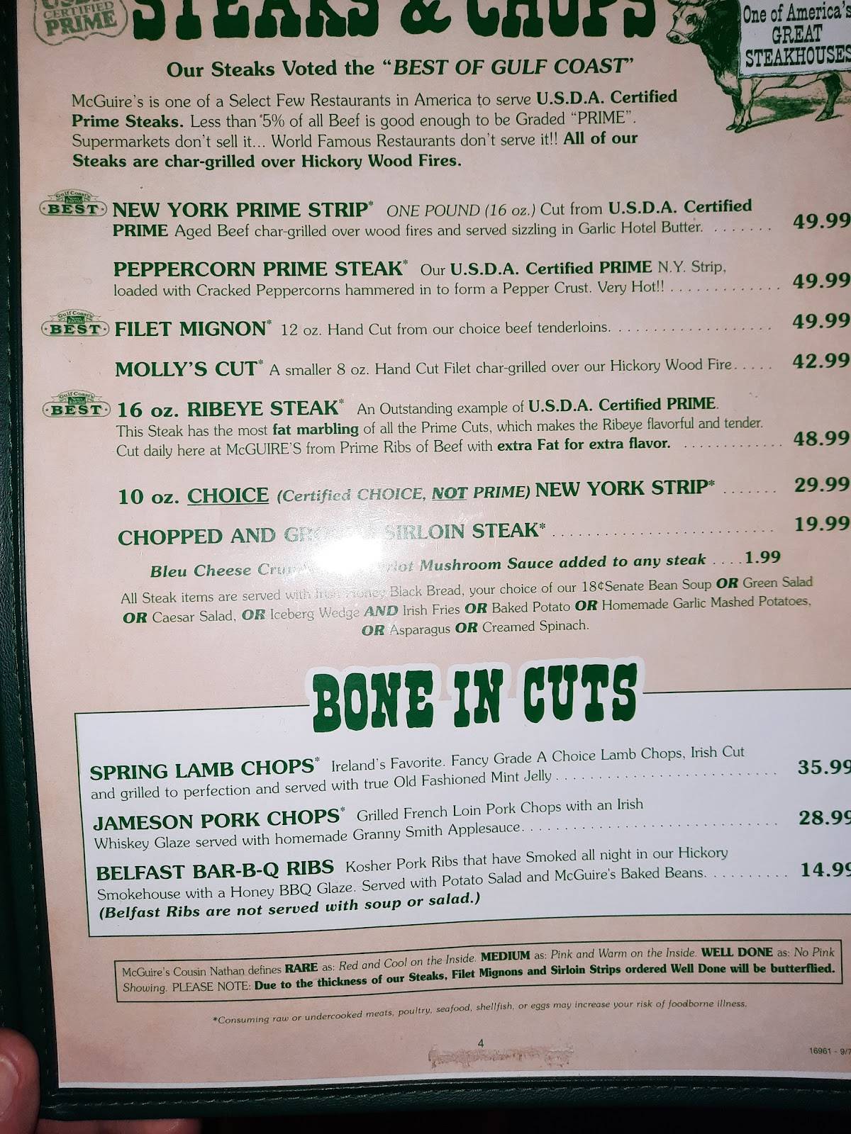 Menu at McGuire's Irish Pub, Pensacola