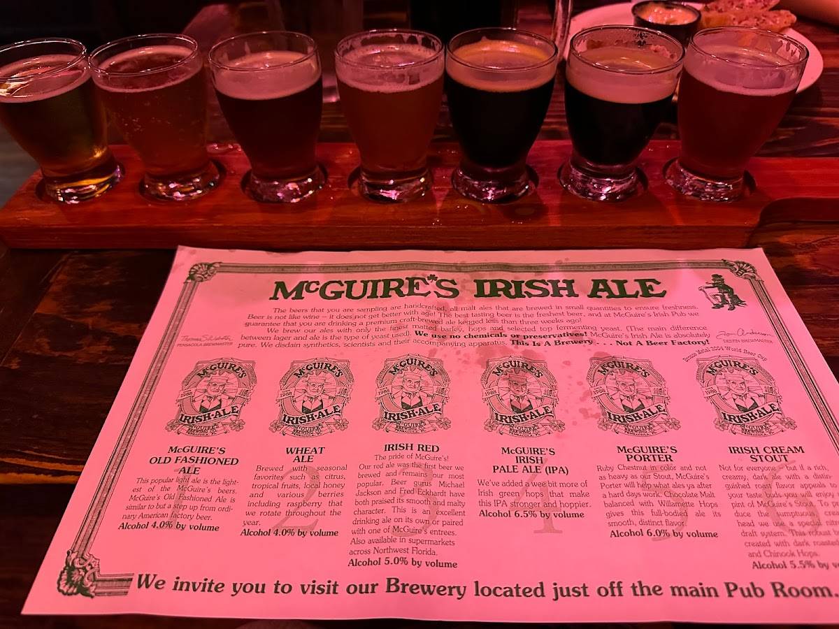 Menu at McGuire's Irish Pub, Pensacola