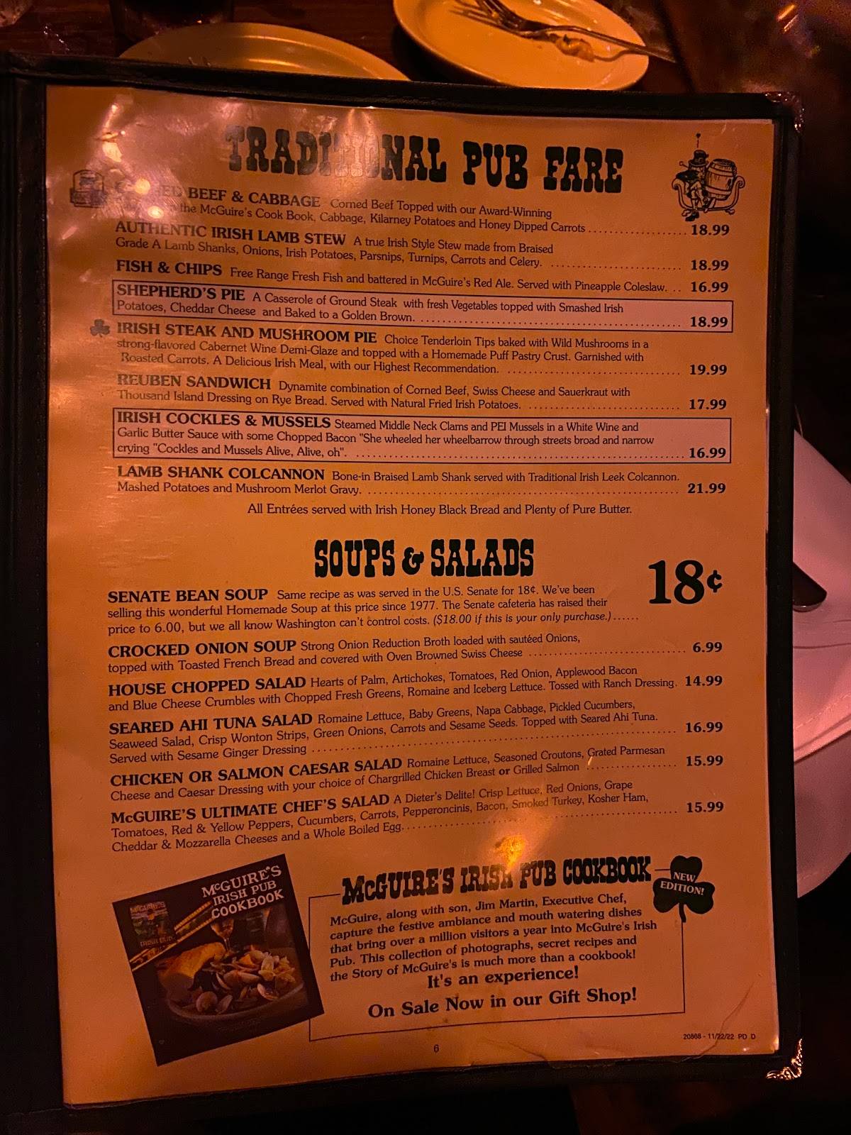 Menu at McGuire's Irish Pub, Pensacola