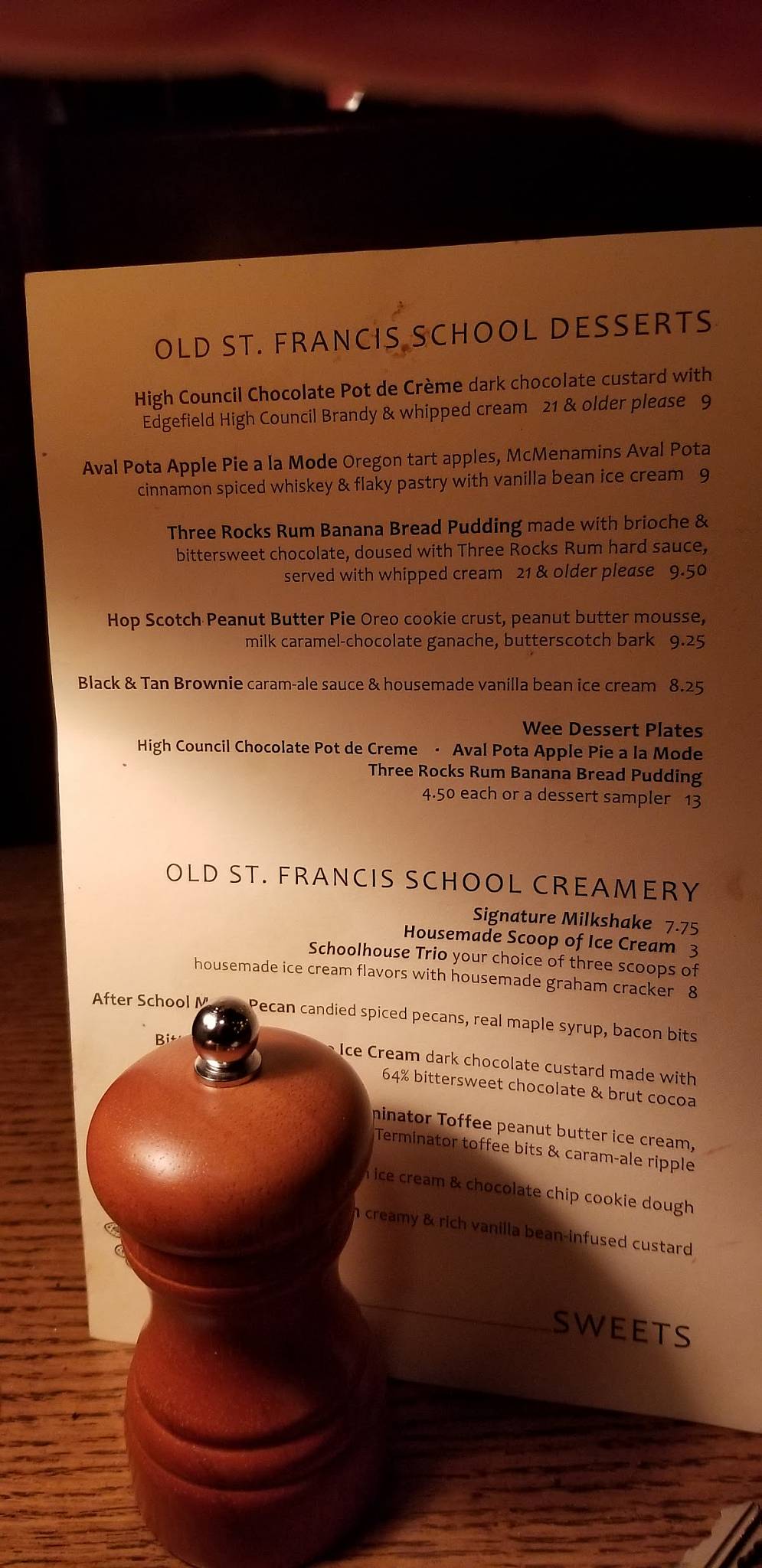 Menu at McMenamins Pub at Old St. Francis School, Bend