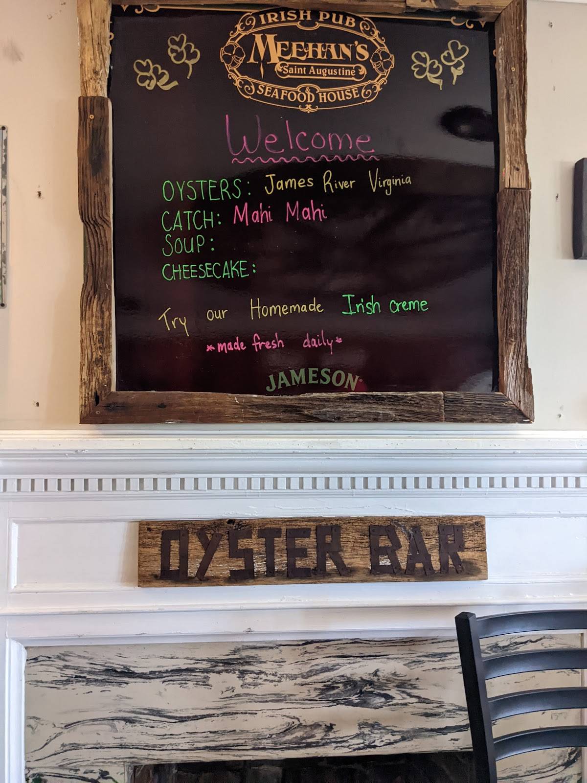 Menu at Meehan's Irish Pub & Seafood House, St. Augustine