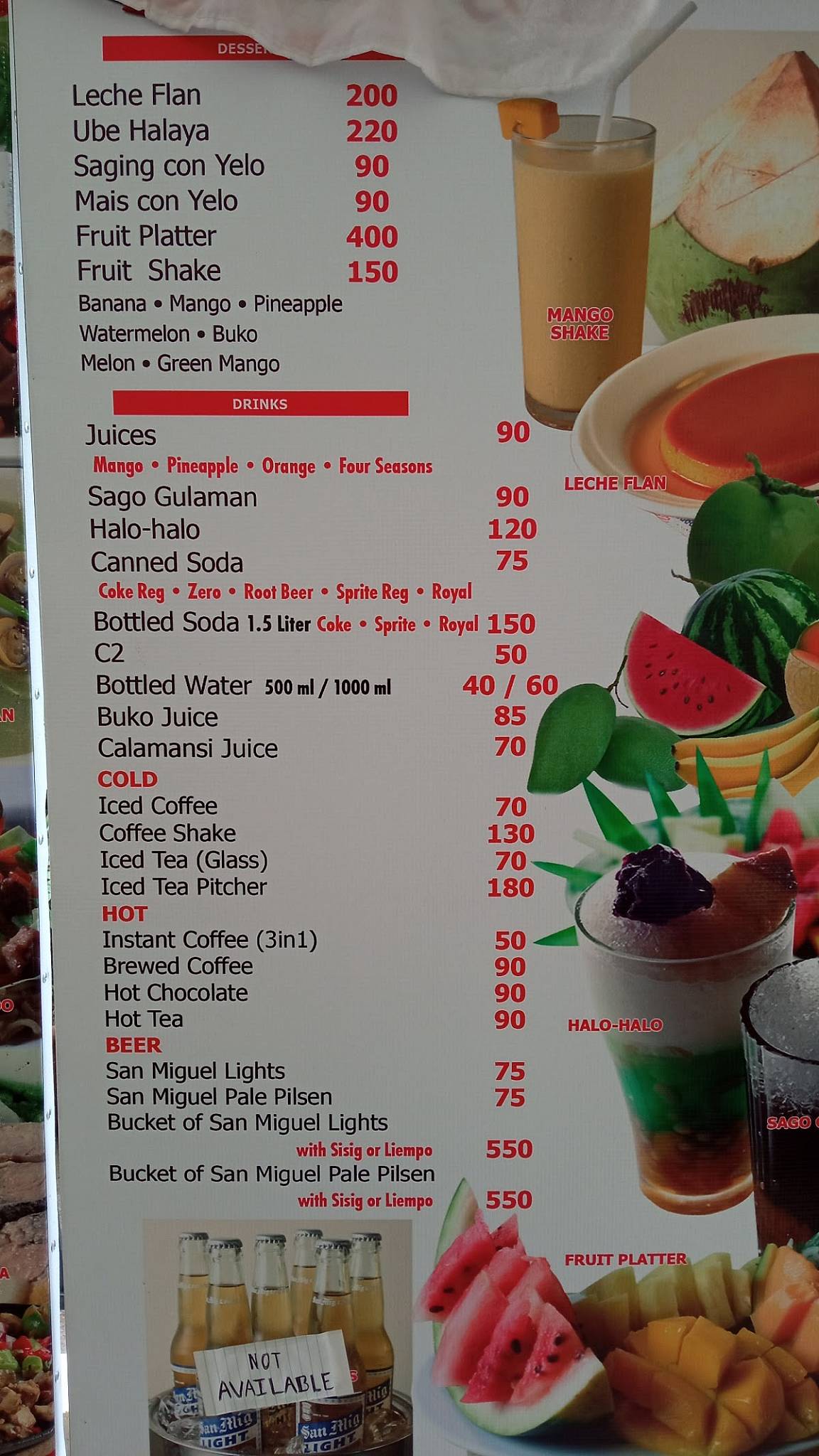 Menu at Mer-Ben Tapsilogan restaurant, Laurel, 53 Emilio Aguinaldo Highway