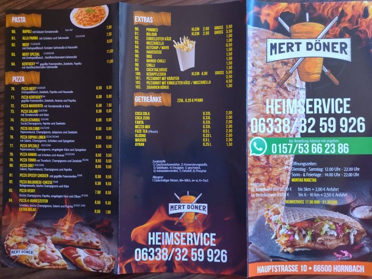 Menu at Mert Döner restaurant, Hornbach