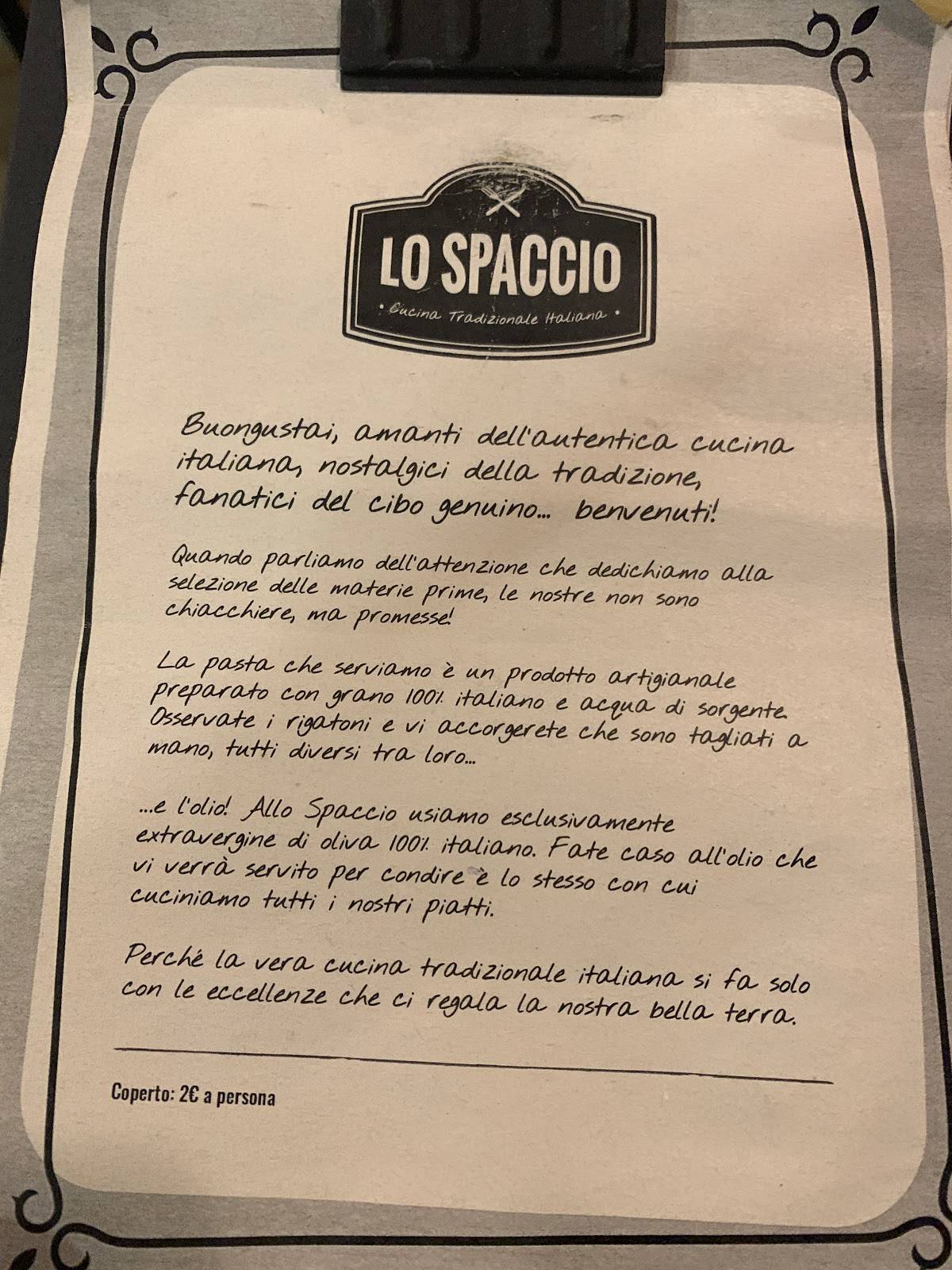 Menu da LO SPACCIO - Cucina Tradizionale Italiana ristorante, Milano