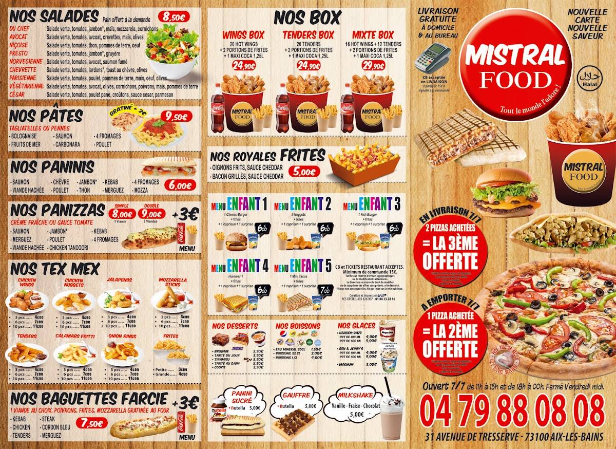 Carta de pizzería Mistral Food, Aix-les-Bains
