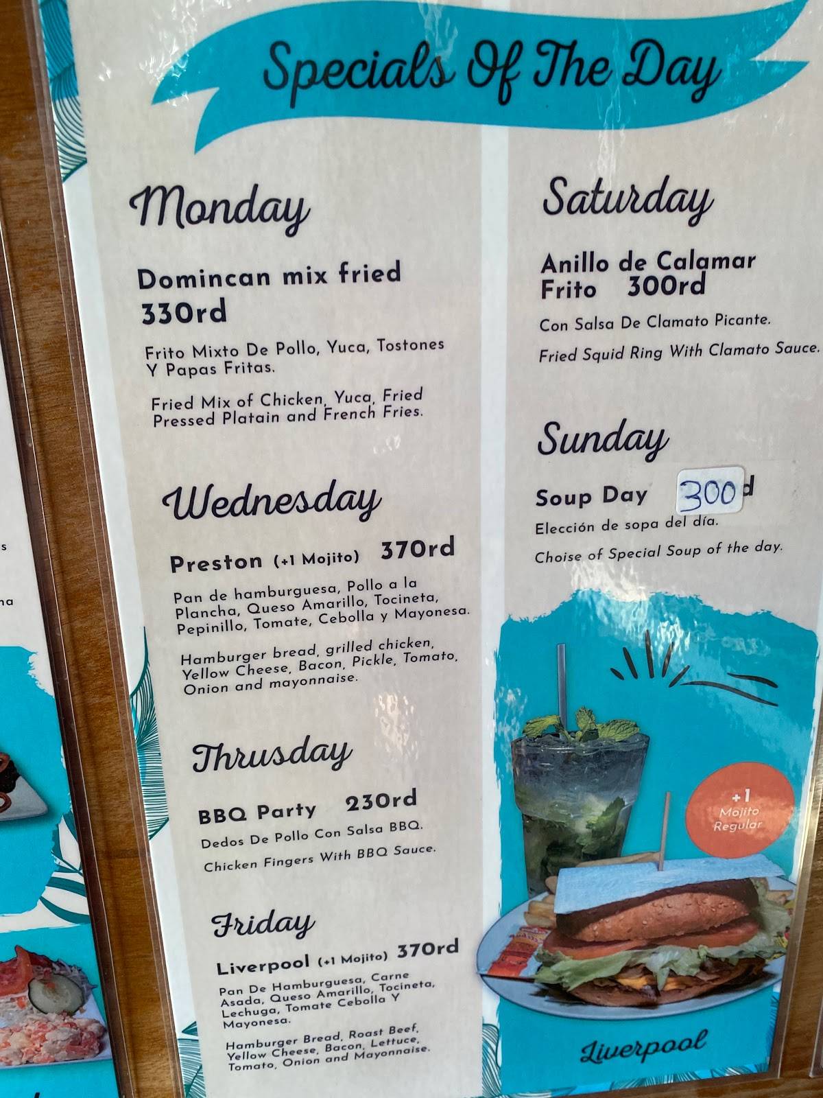 Menu at Mojito Bar, Cabarete