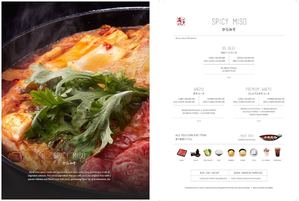 Menu at Momo Paradise Senopati restaurant, South Jakarta
