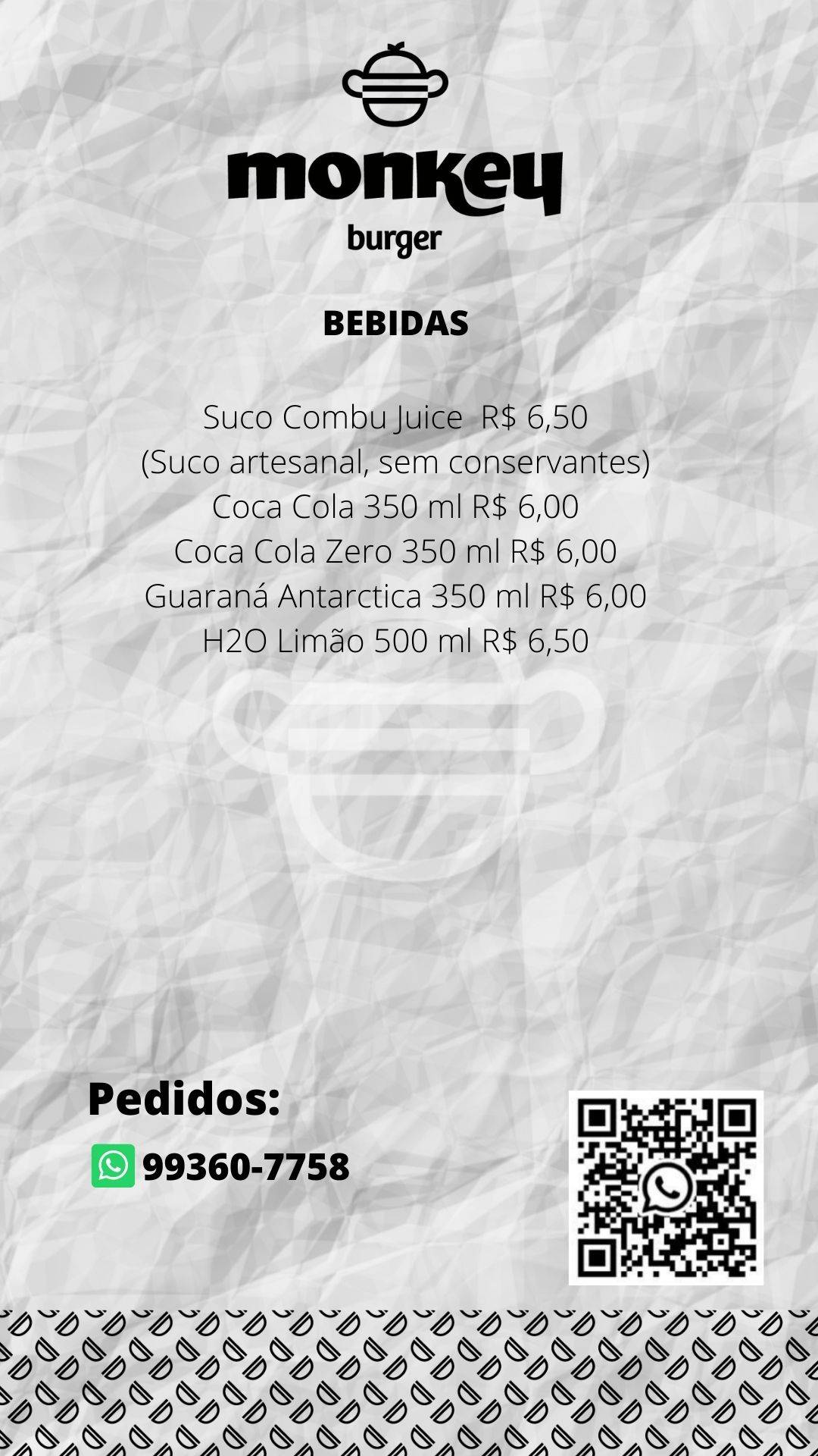 Menu em Monkey Burger restaurante, Belém