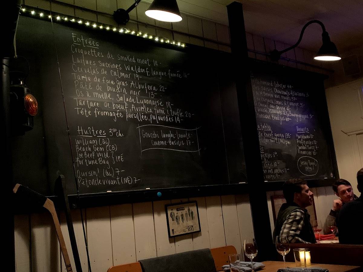 Menu at Joe Beef steakhouse, Montréal