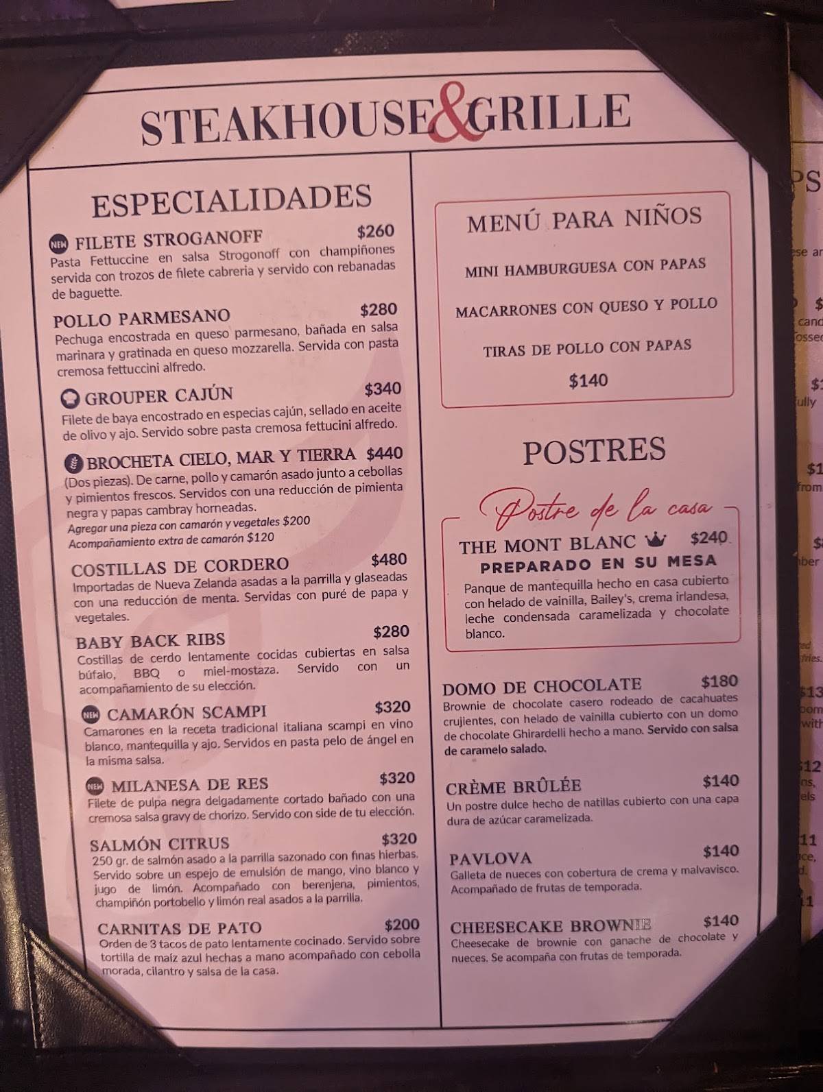 Menu at Moo Steakhouse & Grille, Puerto Peñasco