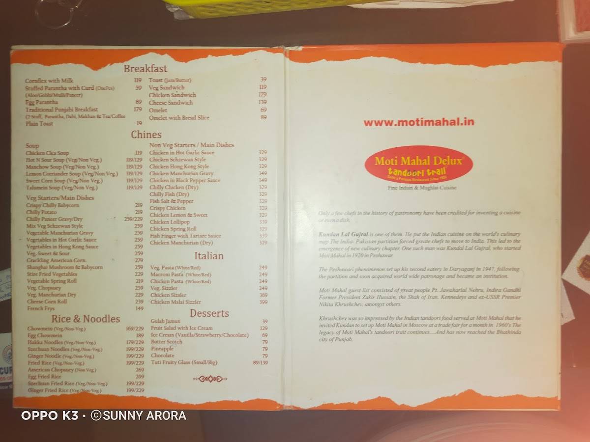 Menu at Moti Mahal Delux Tandoori Trail, Bathinda
