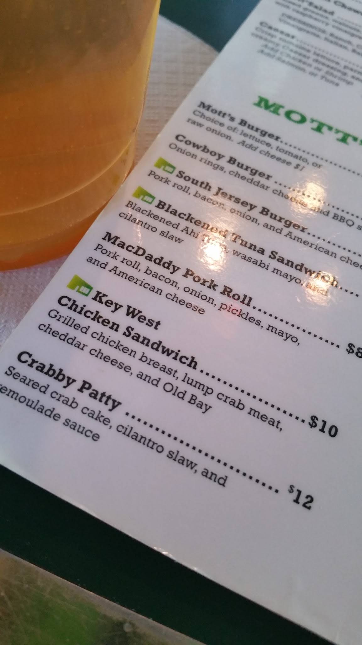 Menu at Motts Creek Inn pub & bar, Galloway