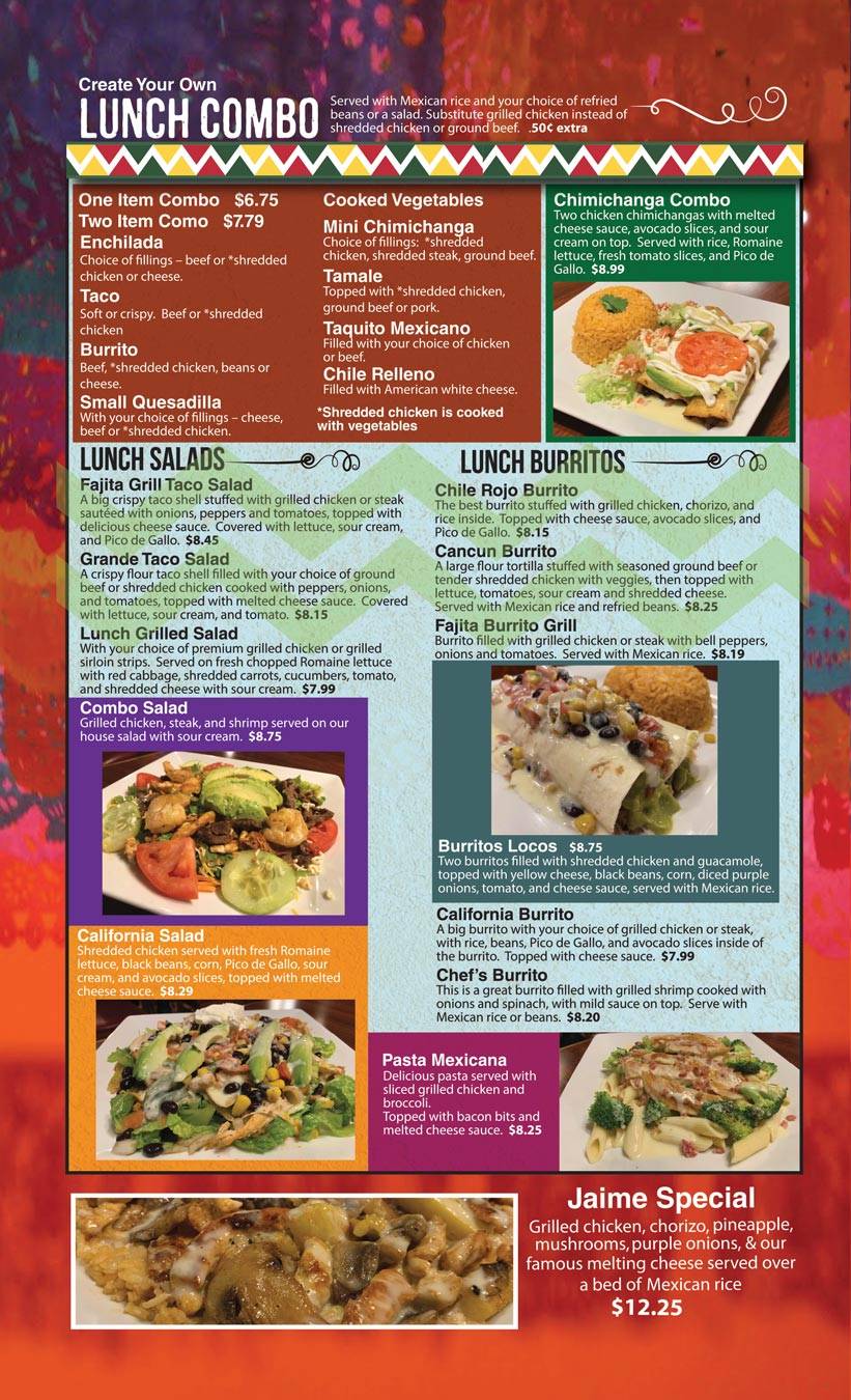 Menu at Chile Rojo Mexican Cuisine restaurant, Mount Airy
