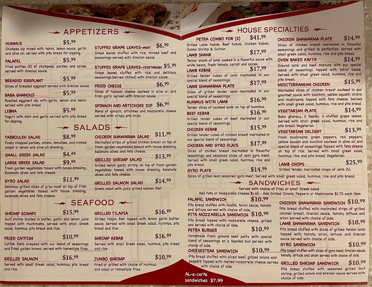 Menu at Mr. Greek restaurant, Biloxi