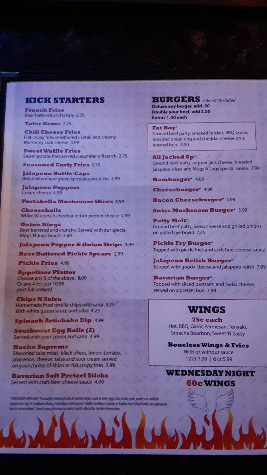 Menu at Mugs N Jugs Bar & Grill, Humphrey