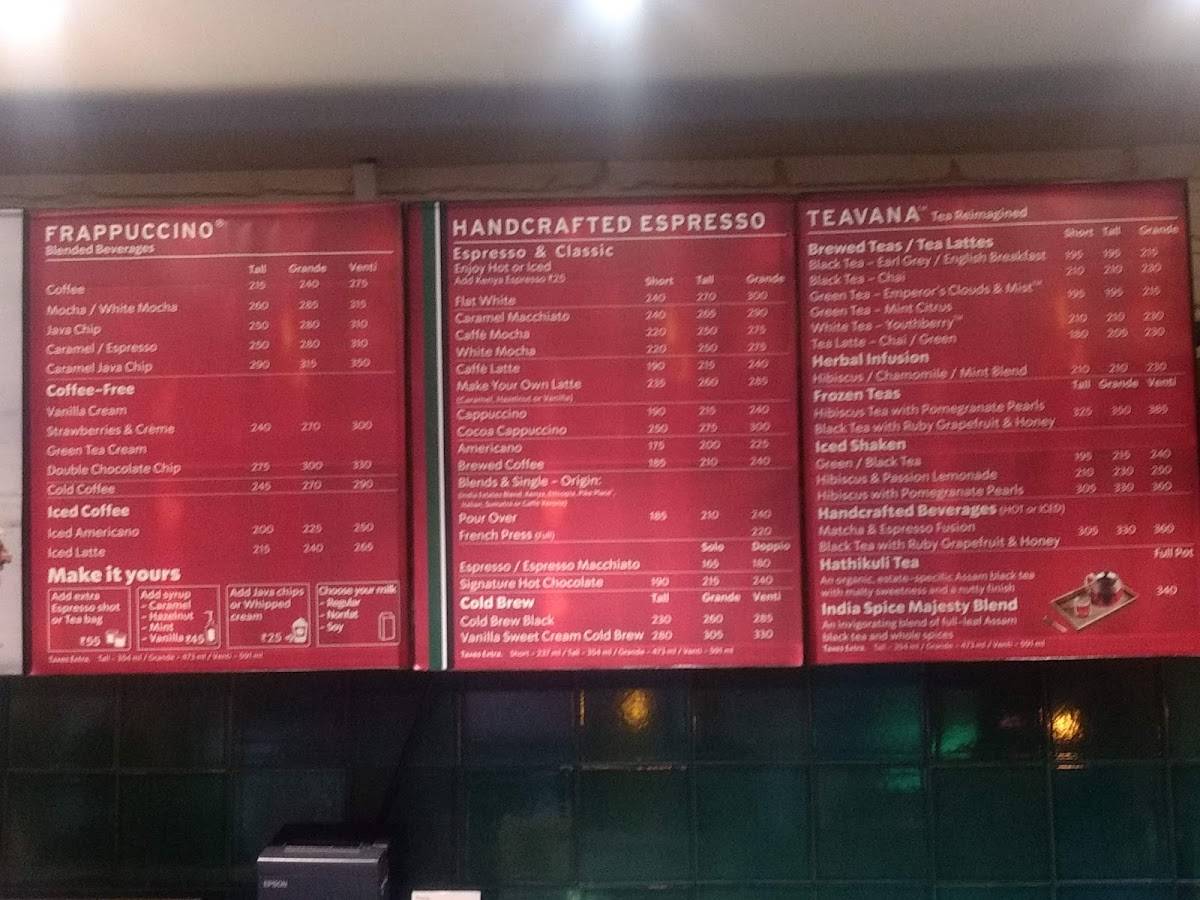 Menu at Starbucks Coffee, Mumbai, Shree Krishna Hindu Merchant Club Girgaon
