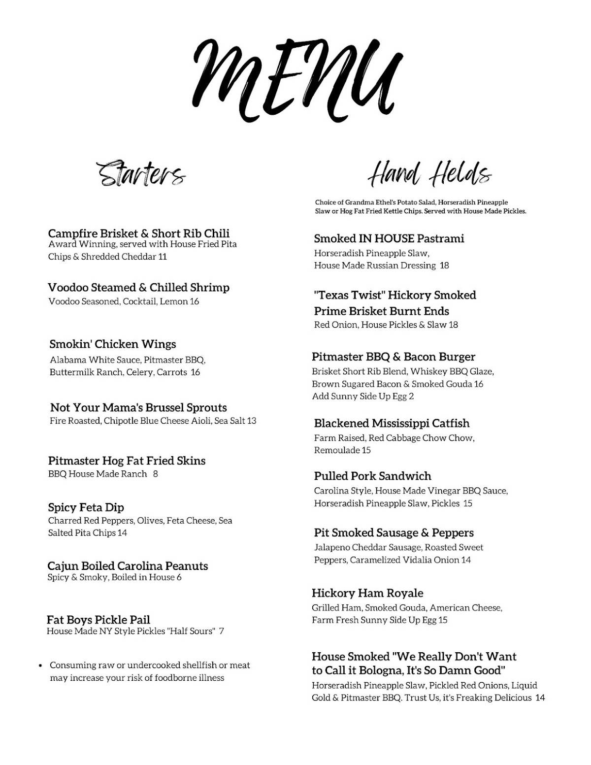 Menu at Fire To Table BBQ, Murrells Inlet