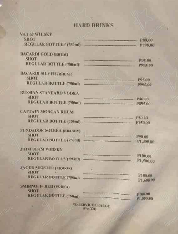 Menu at Music 11 Plaza restaurant, Makati