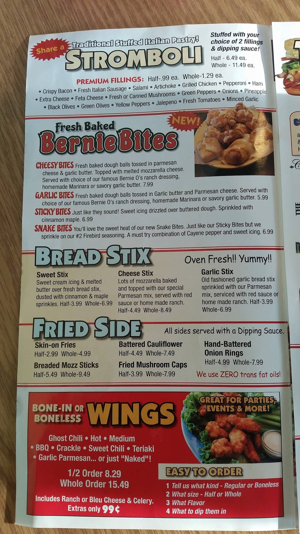 Menu at Bernie O's Pizza pizzeria, North Muskegon, 321 Center St
