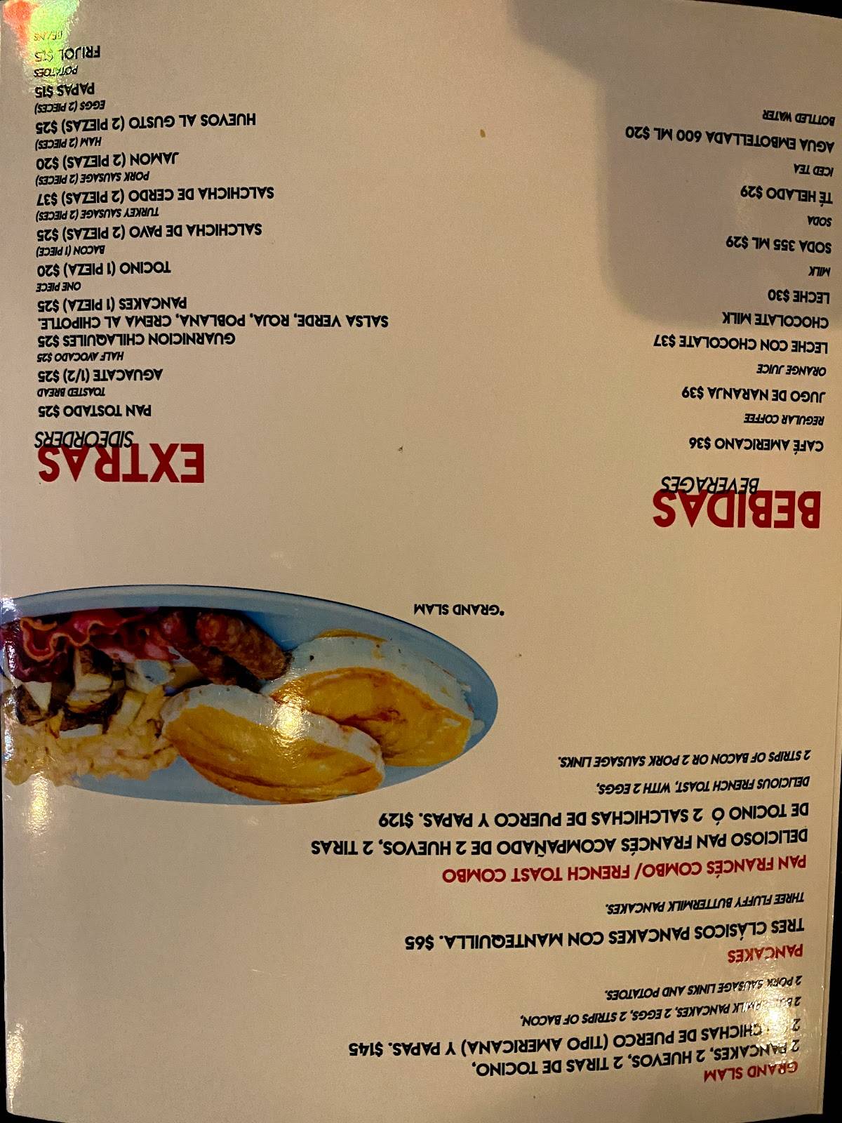Menu at Mustang Garage restaurant, Tijuana