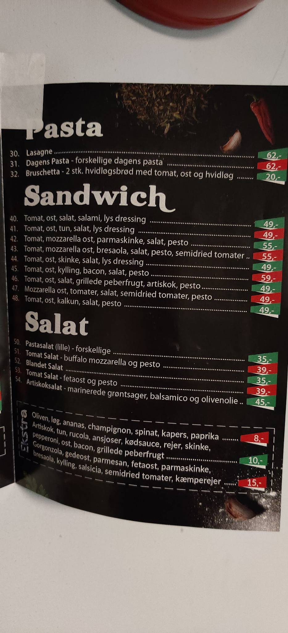 Menu at Il Ponte restaurant, Næstved