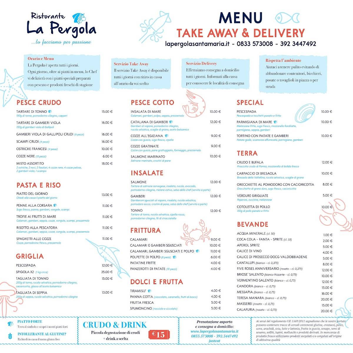 Menu da La Pergola ristorante, Nardò, Piazza Nardò