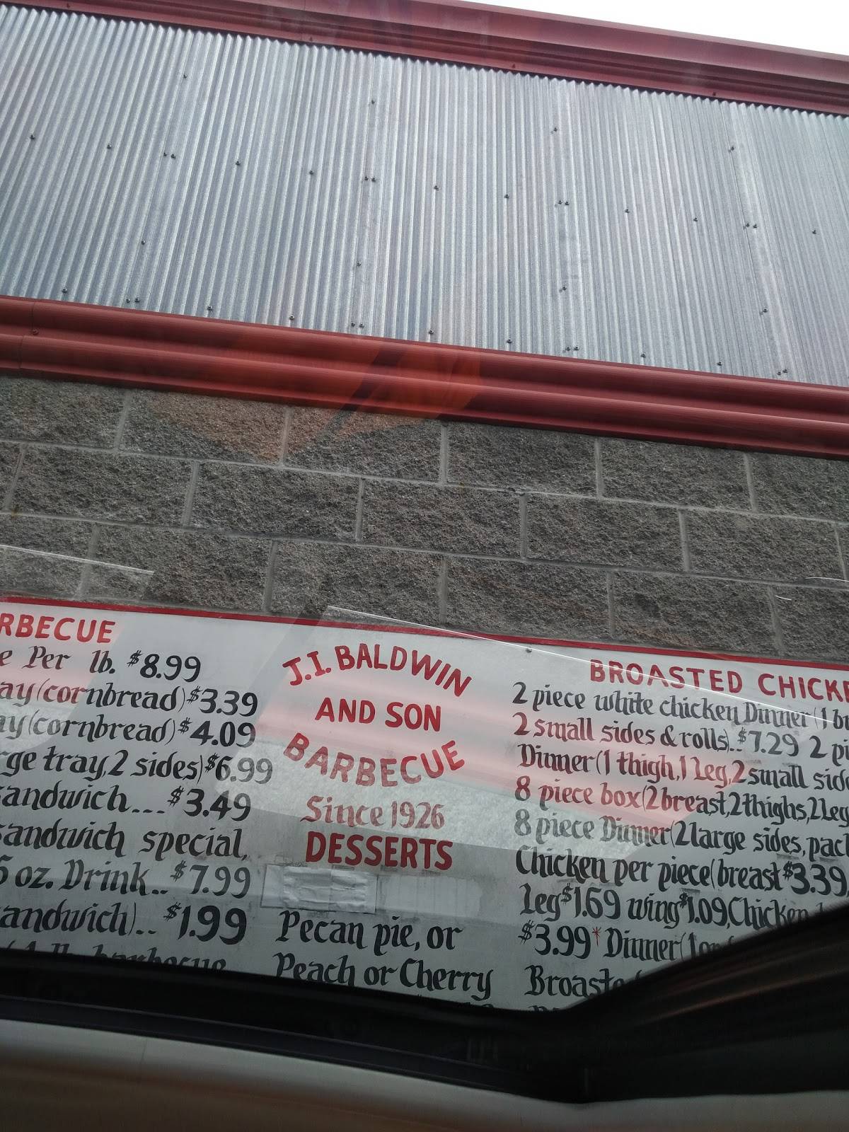 Menu at J. I. Baldwin and Son Barbecue, Springfield