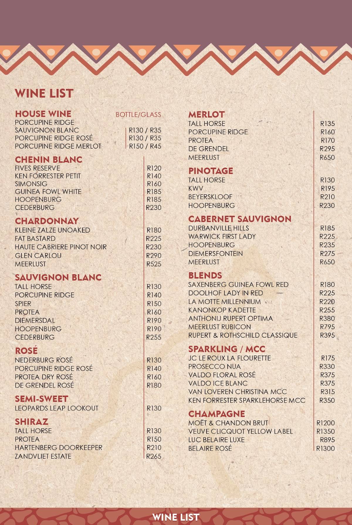 Menu at Neck & Deck Restaurant, Krugersdorp
