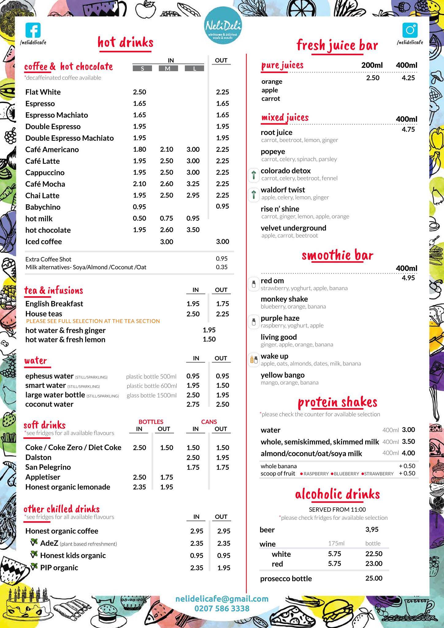 Menu at Neli Deli cafe, London