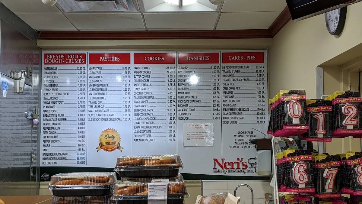 Menu at Neri's Bakery Products Inc, Port Chester