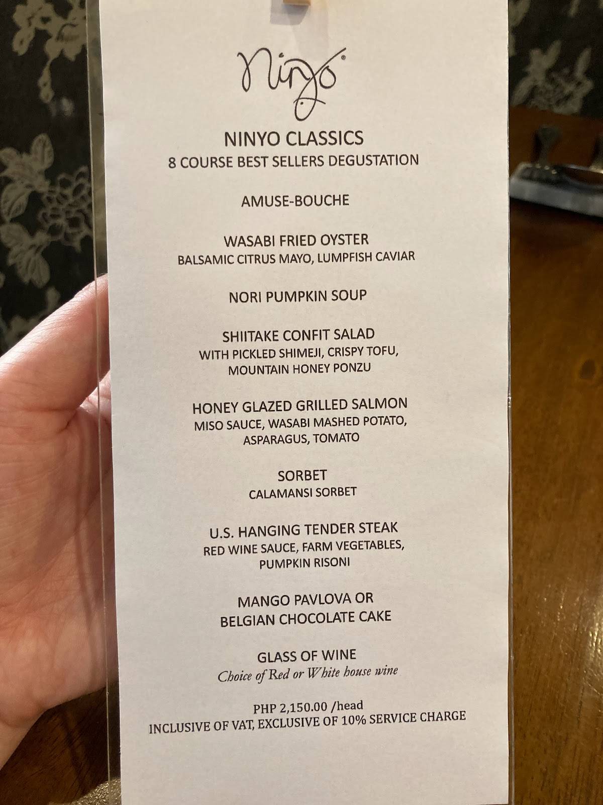 Menu at Ninyo Fusion Cuisine restaurant, Quezon City