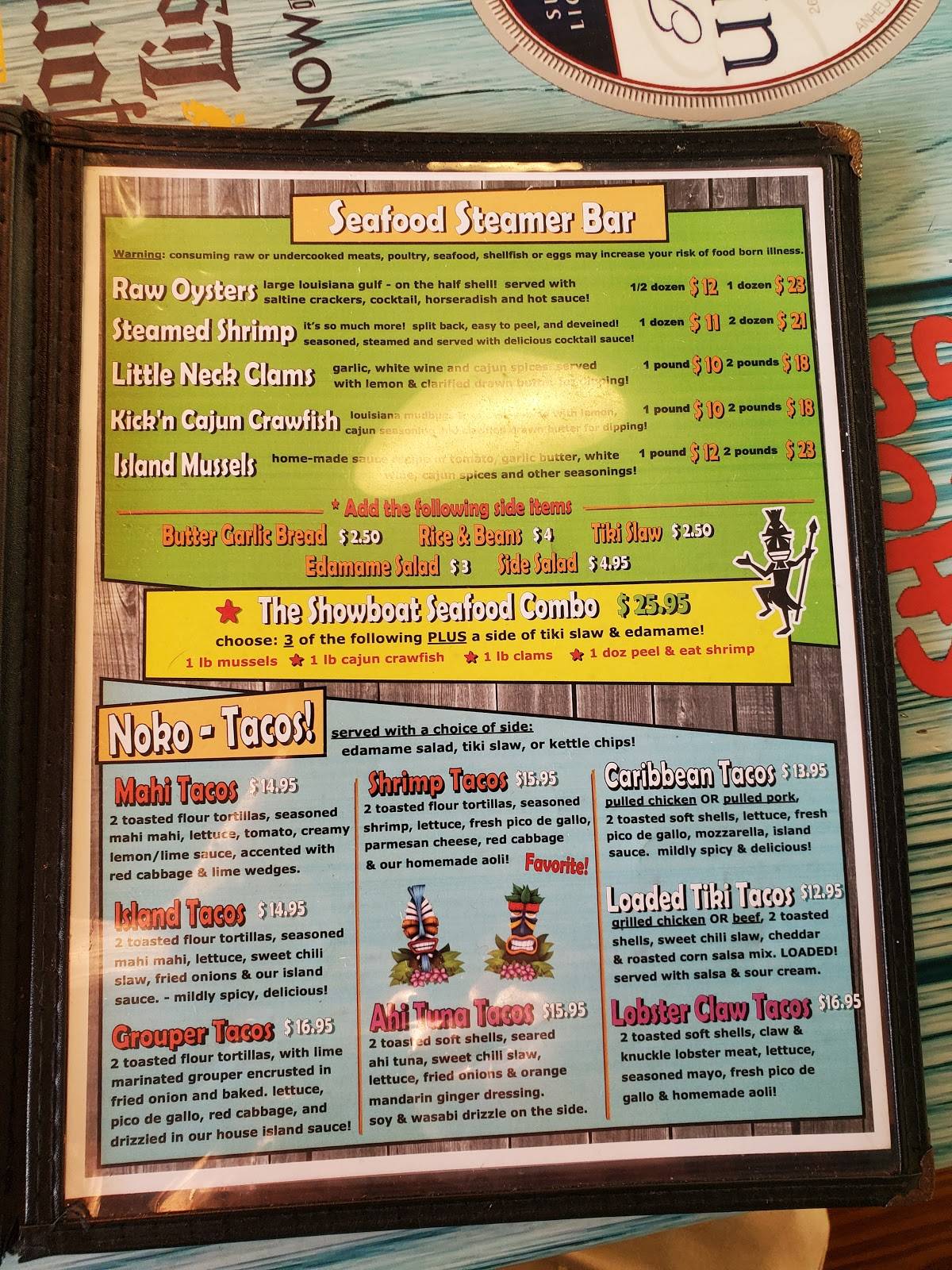Menu at Nokomo's Sunset Hut restaurant, Nokomis